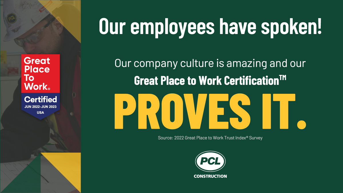 PCL Construction Earns 2022 Great Place to Work Certification